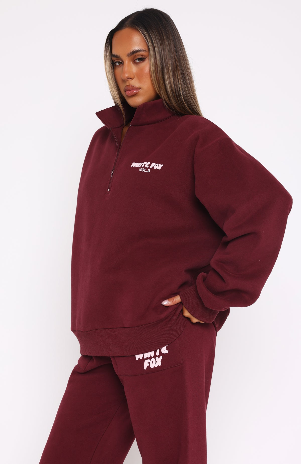 Offstage Zip Front Sweater Red Velvet | White Fox Boutique