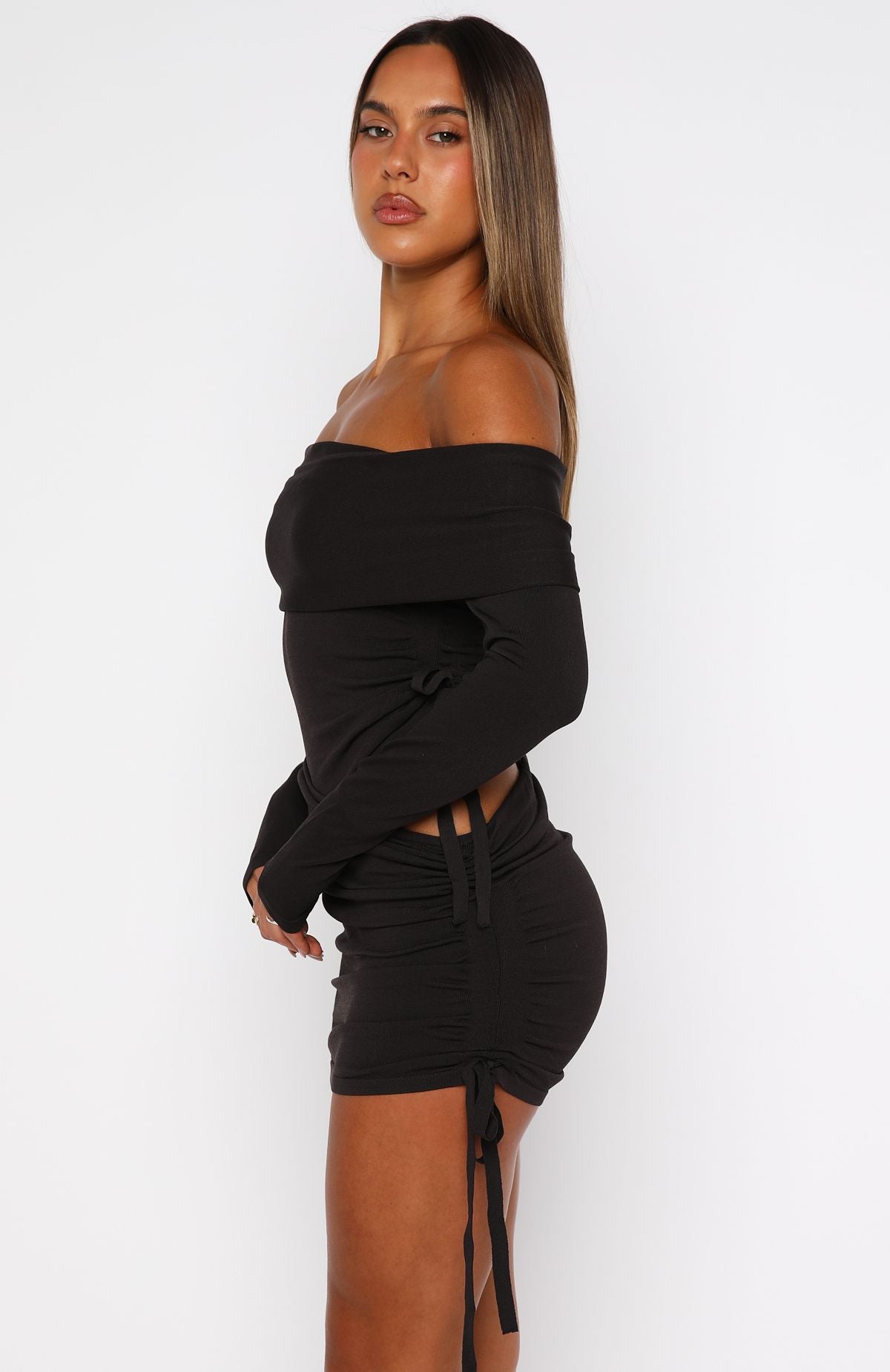 Sweet Sting Long Sleeve Mini Dress Chocolate | White Fox Boutique