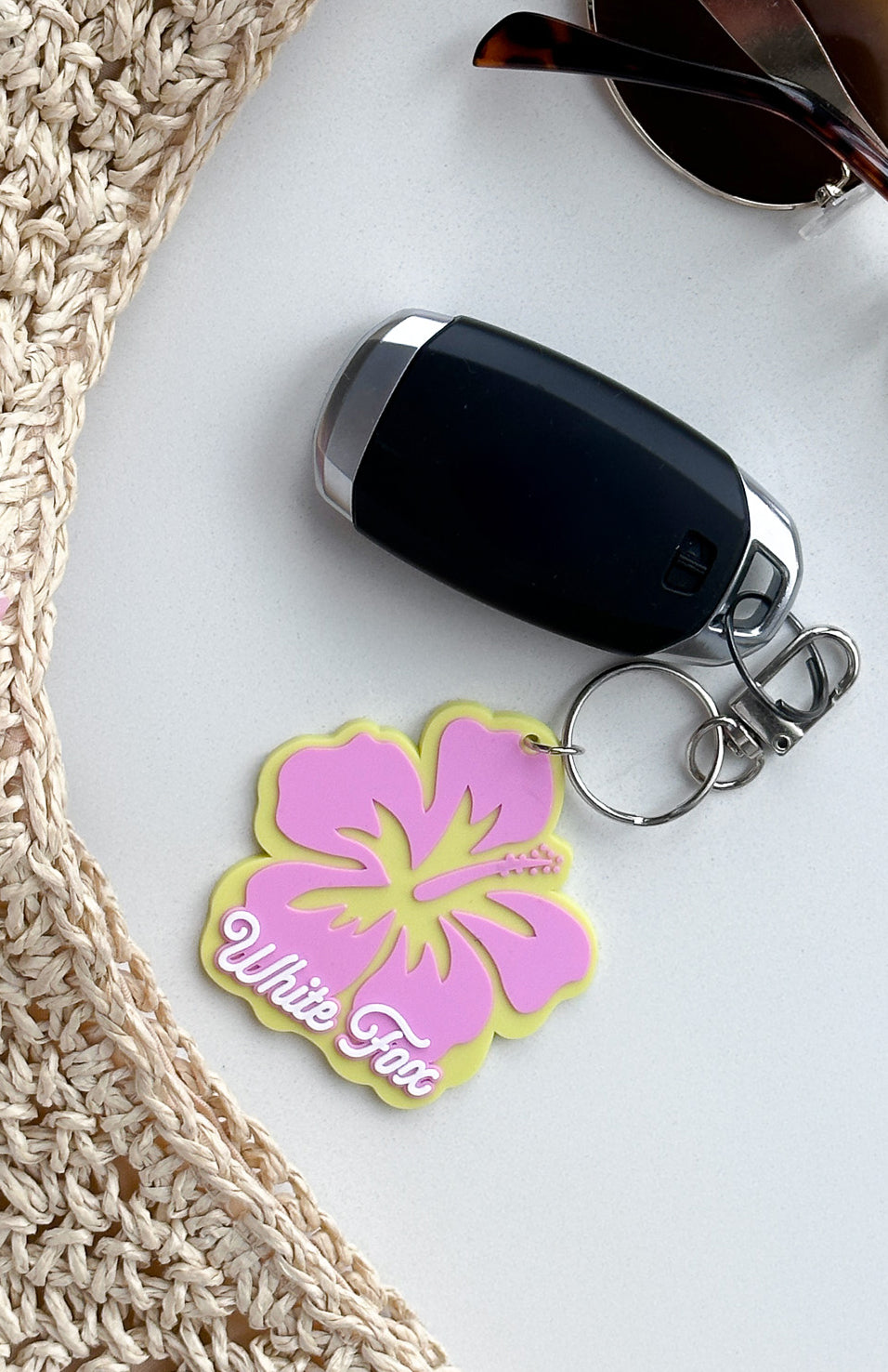 Meet Me On Vacation Keychain Yellow/Pink | White Fox Boutique