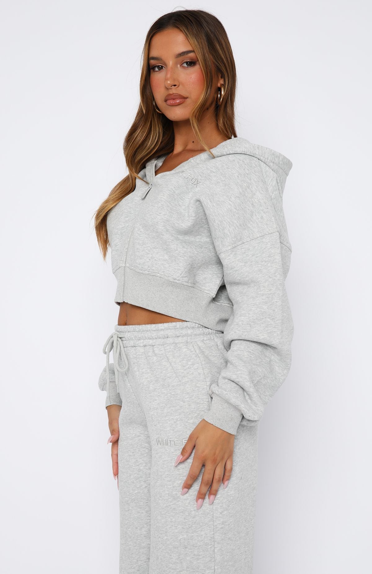 Stay Lifted Cropped Hoodie Dark Grey Marle | White Fox Boutique