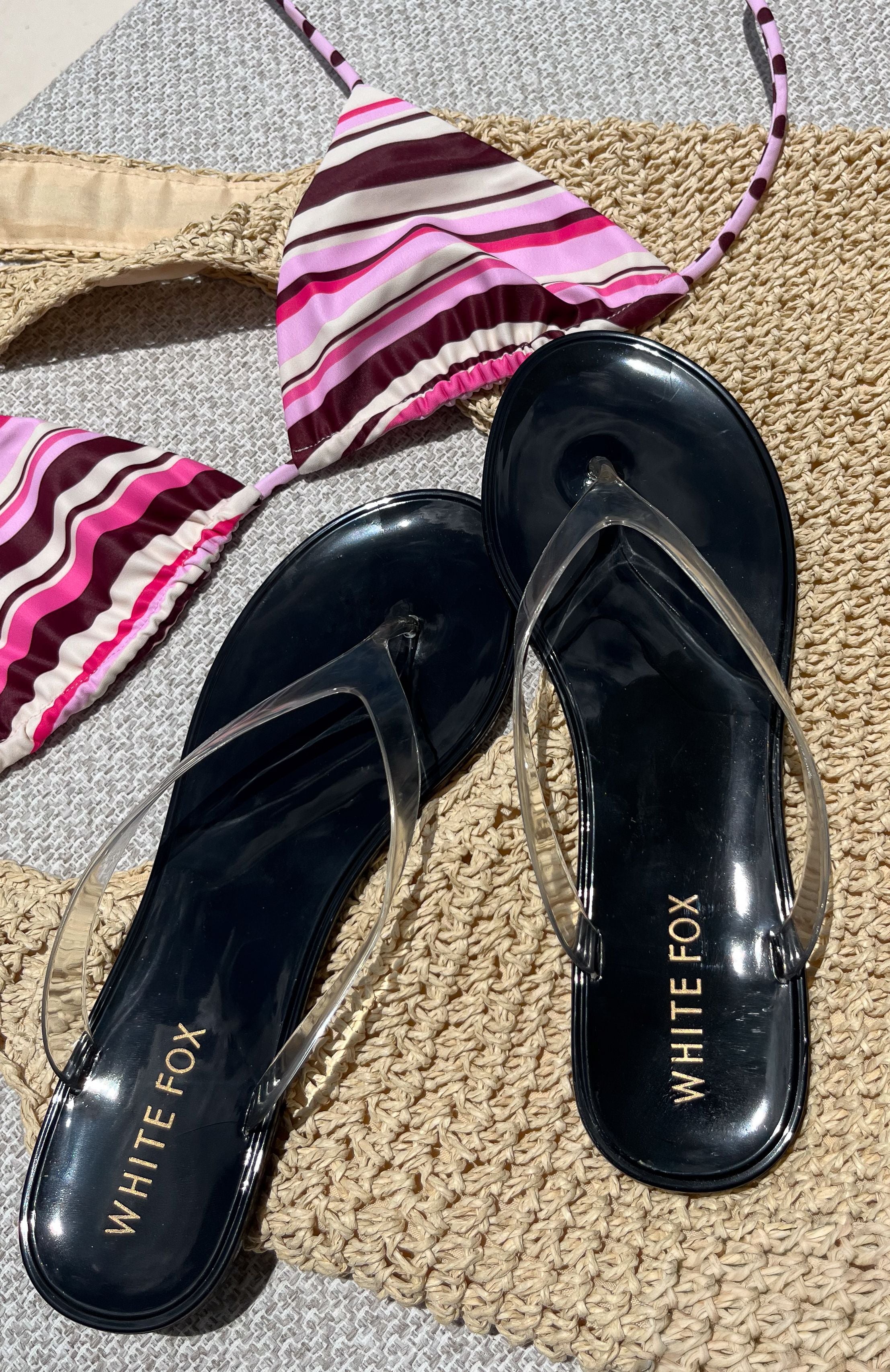 Dean Jelly Thong Sandals Black/Clear | White Fox Boutique