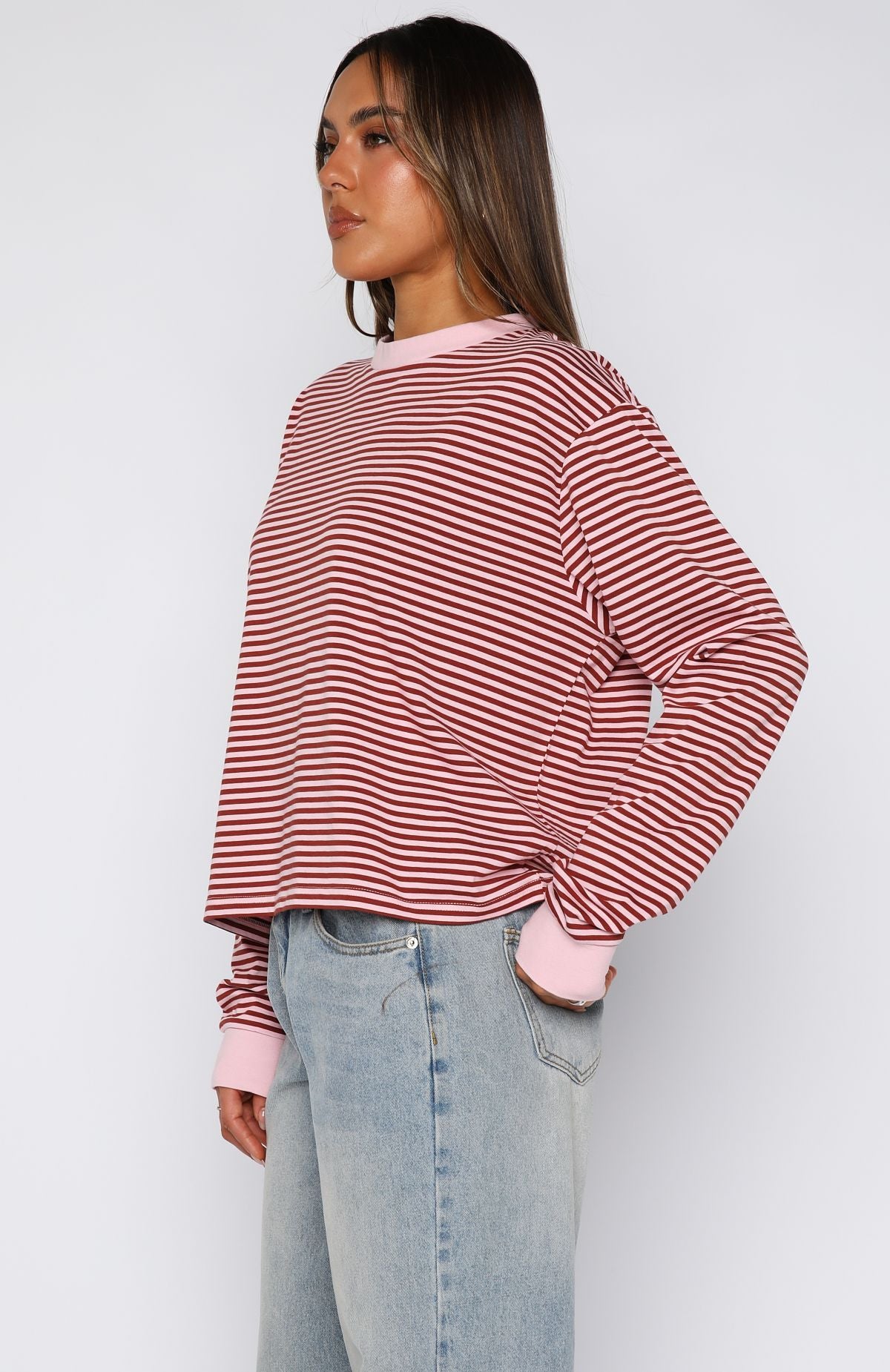 Touchdown Long Sleeve Tee Pink Stripe | White Fox Boutique