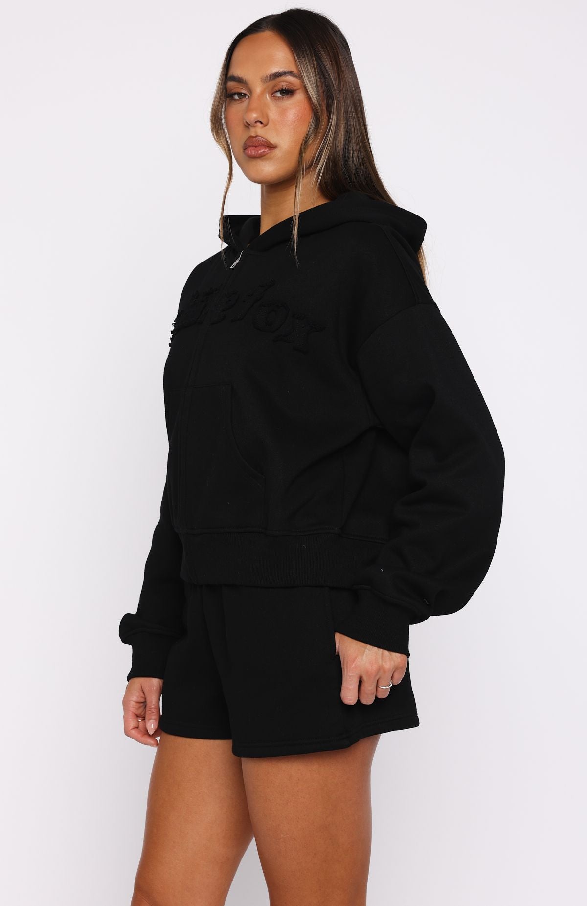 From The Archives Lexi Boxy Zip Front Hoodie Black | White Fox Boutique