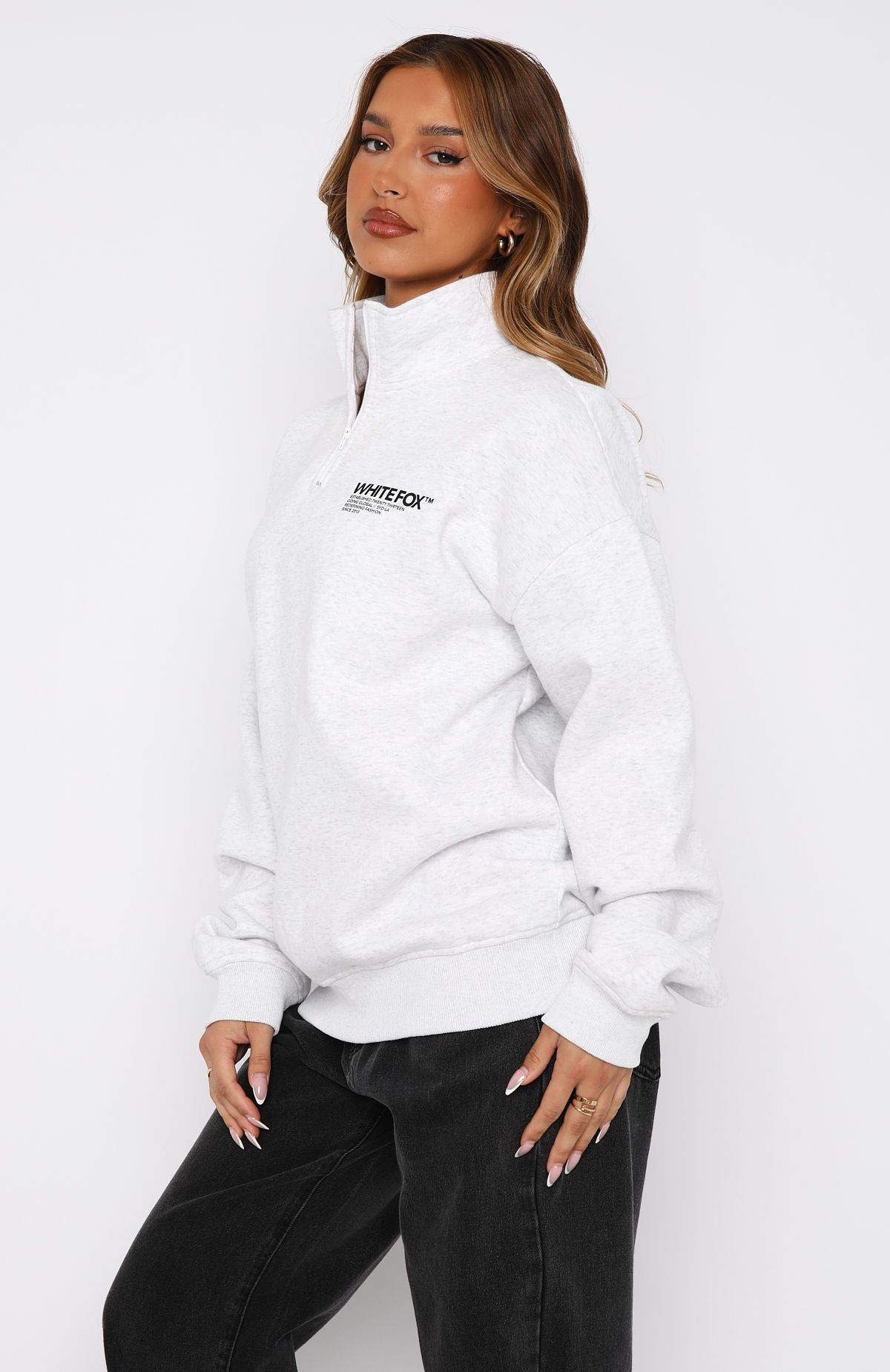 Like No One Else Zip Front Sweater Grey Marle | White Fox Boutique