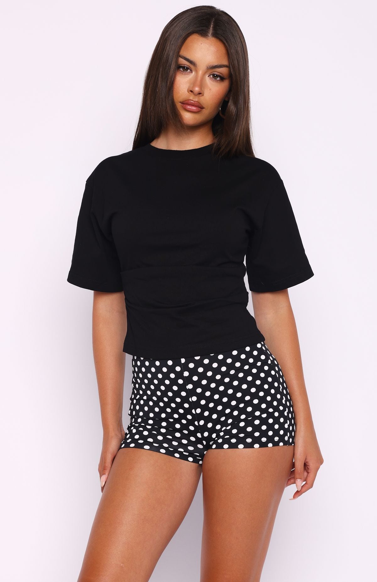 Destination Unknown Cinched Waist Boxy Tee Black | White Fox Boutique