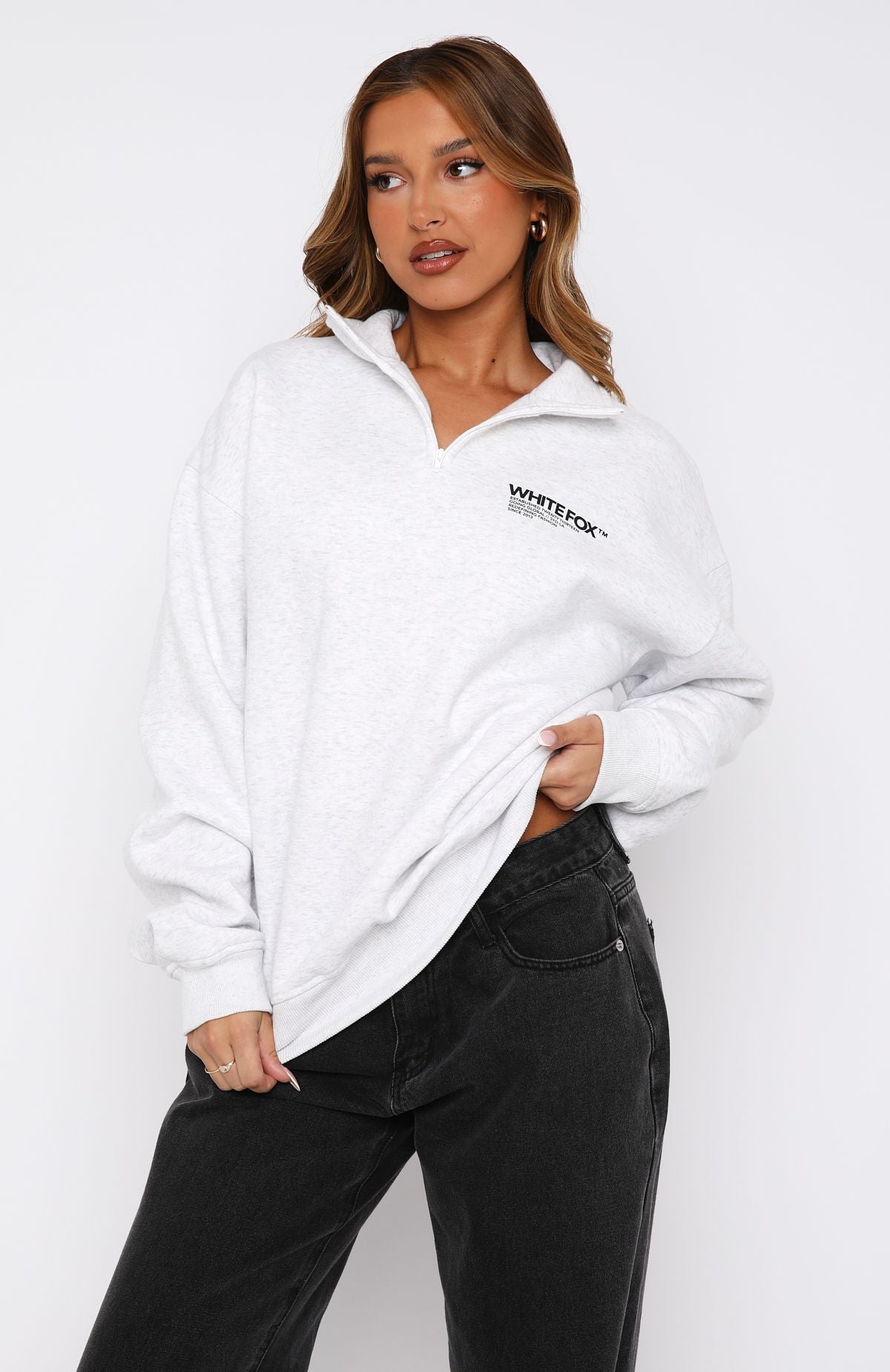 Like No One Else Zip Front Sweater Grey Marle | White Fox Boutique