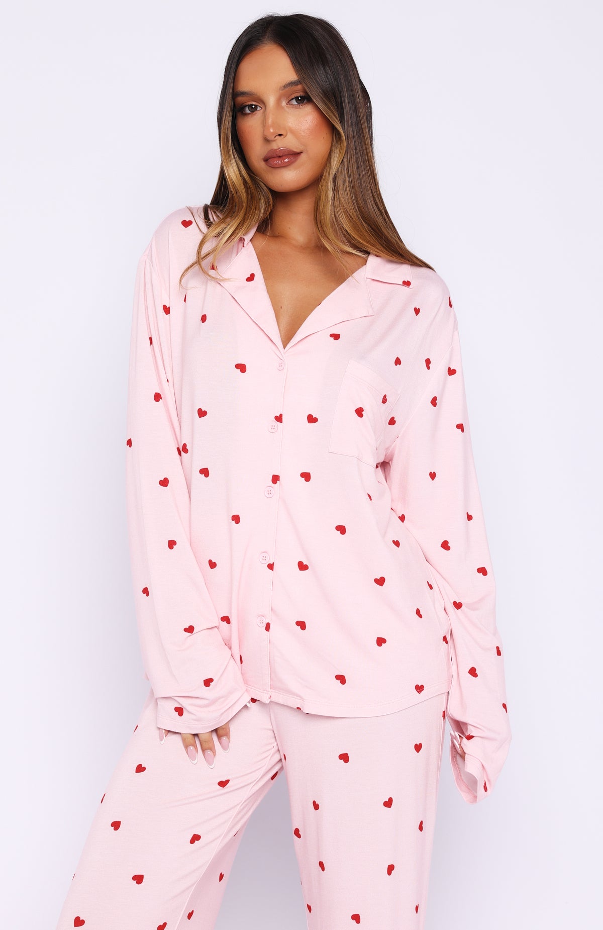 Pillow Talk Printed Long Sleeve Pyjama Set Valentines Kisses | White ...