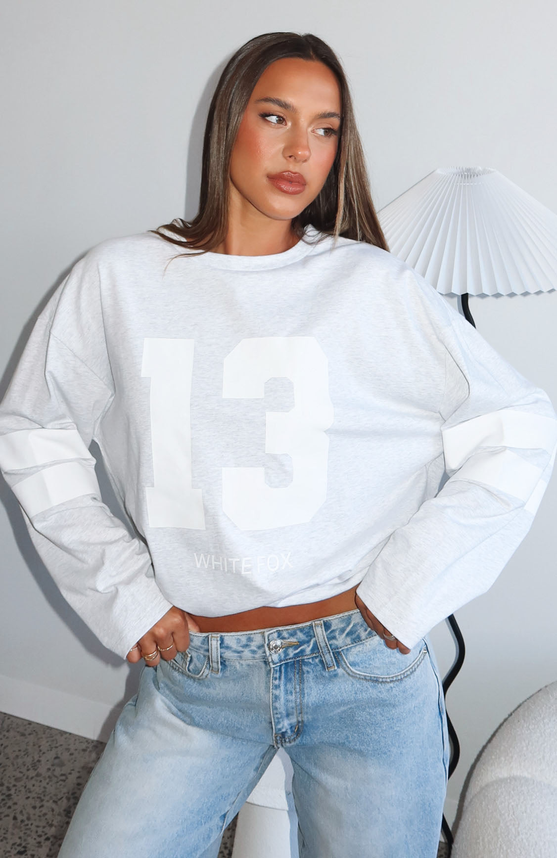 Playing Ball Oversized Long Sleeve Tee Grey Marle | White Fox Boutique